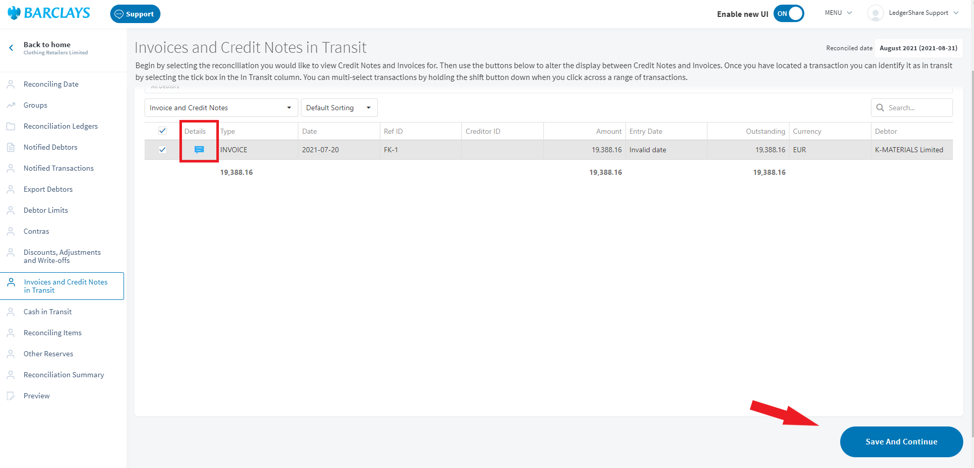 10. Invoices and Credit Notes in Transit – Barclays LedgerShare Support