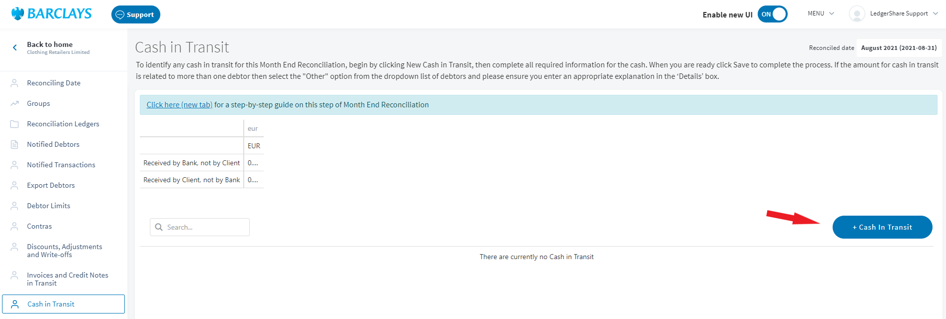11. Cash in transit – Barclays LedgerShare Support